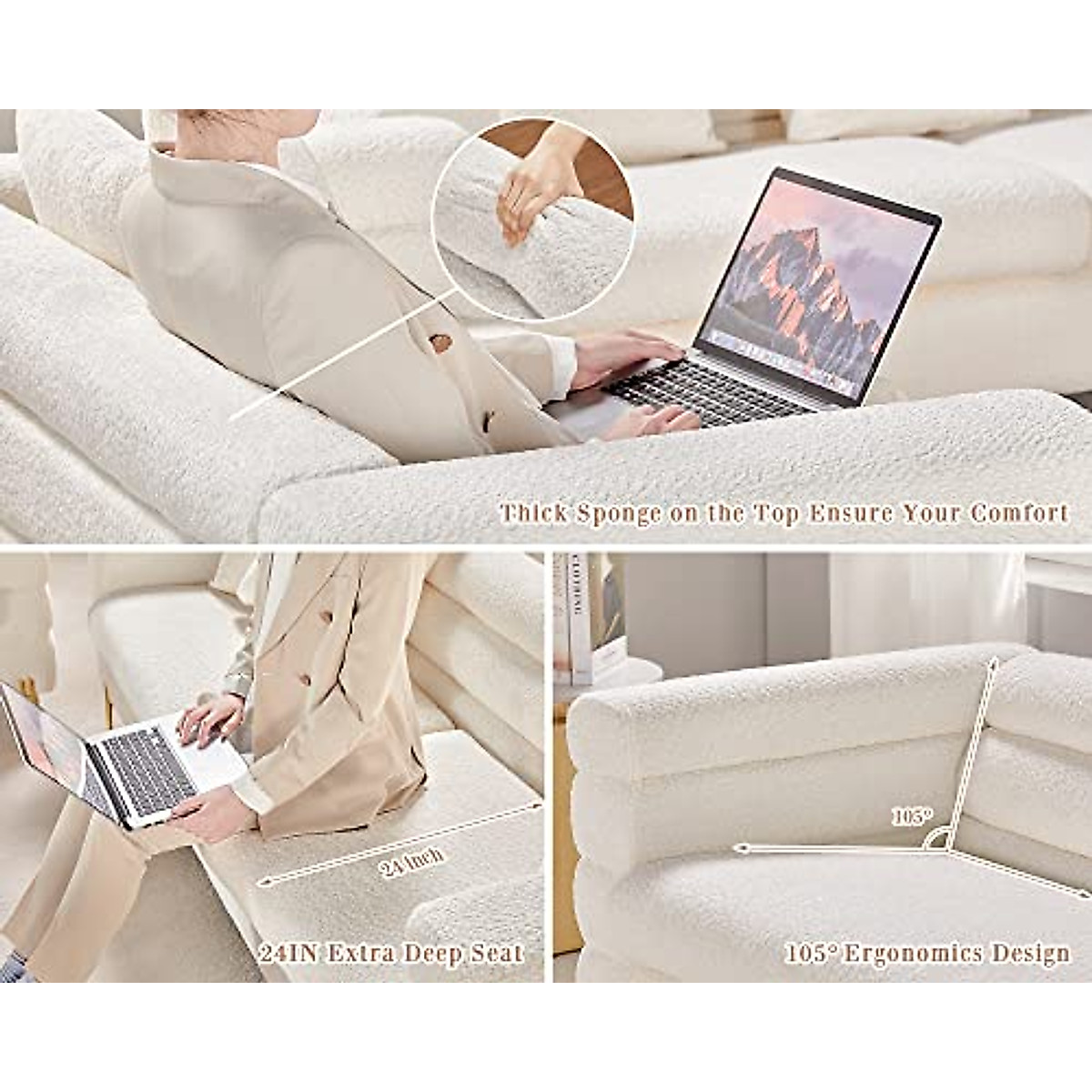 AMERLIFE Loveseat Sofa, 2 Seater Couch- Deep Seat Sofa Couch, Comfy Sofa for Living Room- White Sofa