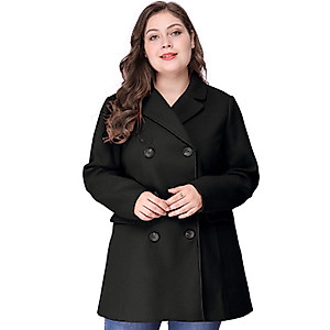 Agnes Orinda Women's Plus Size Notched Lapel Double Breasted Coats 2X Black