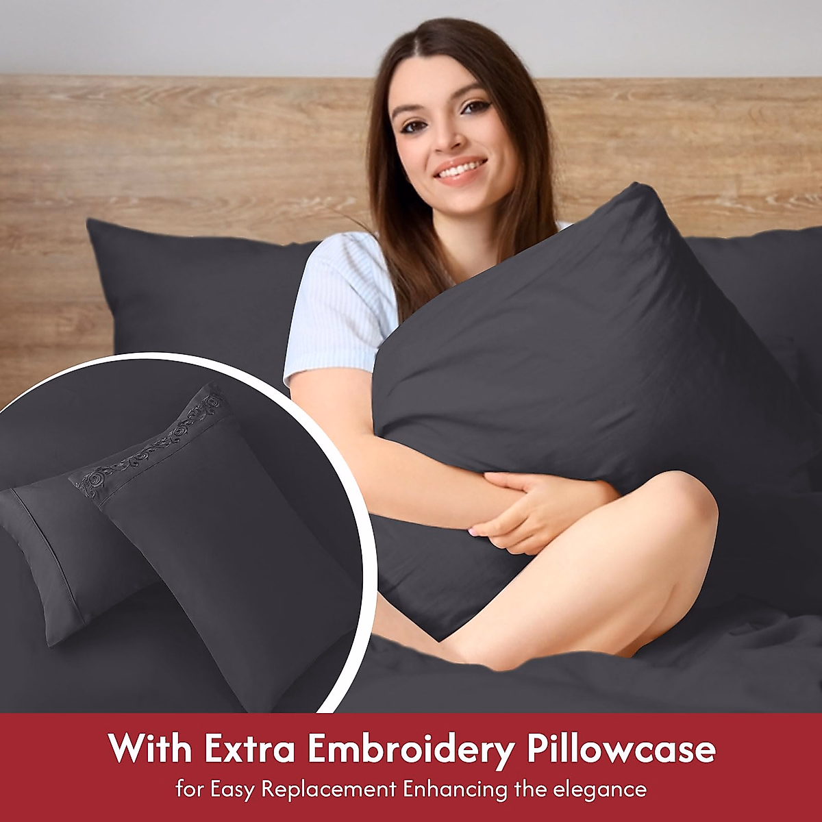 LONAVA Twin Size Sheet Set - 4 Piece Hotel Luxury Wrinkle-Free Microfiber Sheet, Oeko-TEX Certified, Breathable & Elastic, 16" Deep Pockets, Deep Gray