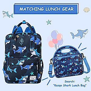 Kasqo Kids Backpack, Lightweight Water Resistant Preschool Toddler Bookbags for Little Boys and Girls with Chest Strap, Cute Shark