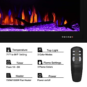 Valuxhome Electric Fireplace, 60 Inches Fireplace, Recessed and Wall Mounted Fireplaces for Living Room with Remote, Overheating Protection, Logset and Crystal, Touch Screen, 1500W/750W, Black