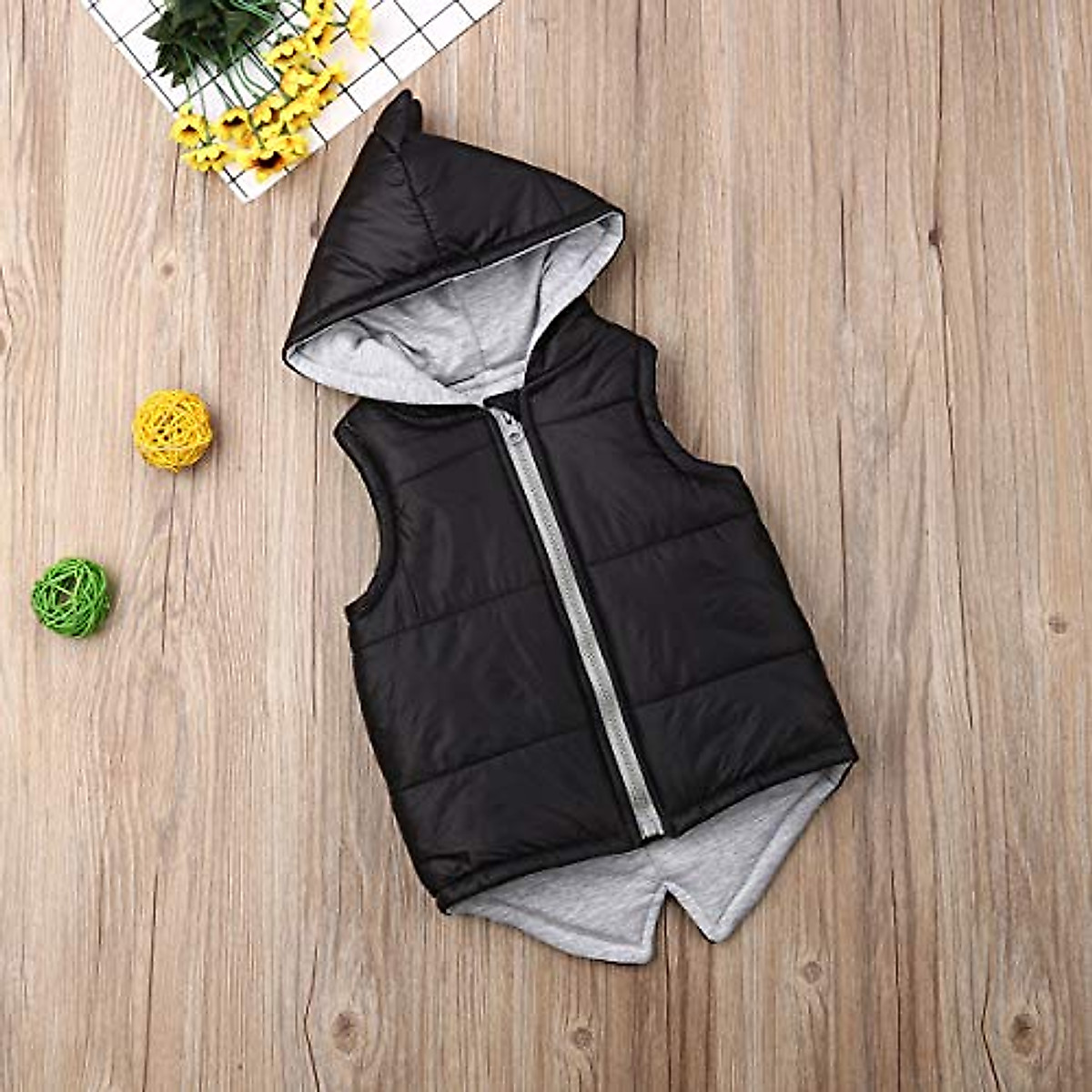 BULINGNA Kids Toddler Baby Girl Boy Dinosaur Vest Hoodie Sleeveless Waistcoat Warm Jacket Outwear with Zipper (Black, 3-4 Years)