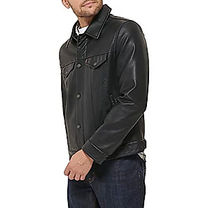 Levi's Men's Faux Leather Classic Trucker Jacket, New Black, L
