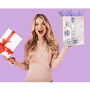 LUCKY AID 12.6” Birthday Gift Bag with Handle and Tissue Paper, Gift Bag for Boys, Girls, Women and Men’s Birthday Party, Baby Shower, Christmas Party Supplies(Purple)