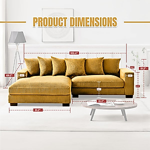 Container Furniture Direct Luxe Oversized Two-Piece Sectional Couches for Living Room, 102.4-Inch L Shaped Sofa with Chaise, Upholstered with Corduroy Fabric, Ginger Yellow -Left Facing