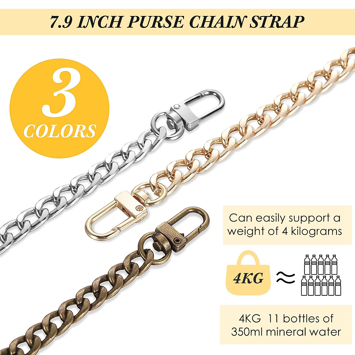 Luinabio 6 Pieces Purse Chain Strap Purse Strap Extender Metal Flat Bag Chain Straps Crossbody Replacement with Buckles Replacement Accessories for Handbags Wallet Clutch Satchel(Bronze, 7.9 Inches)
