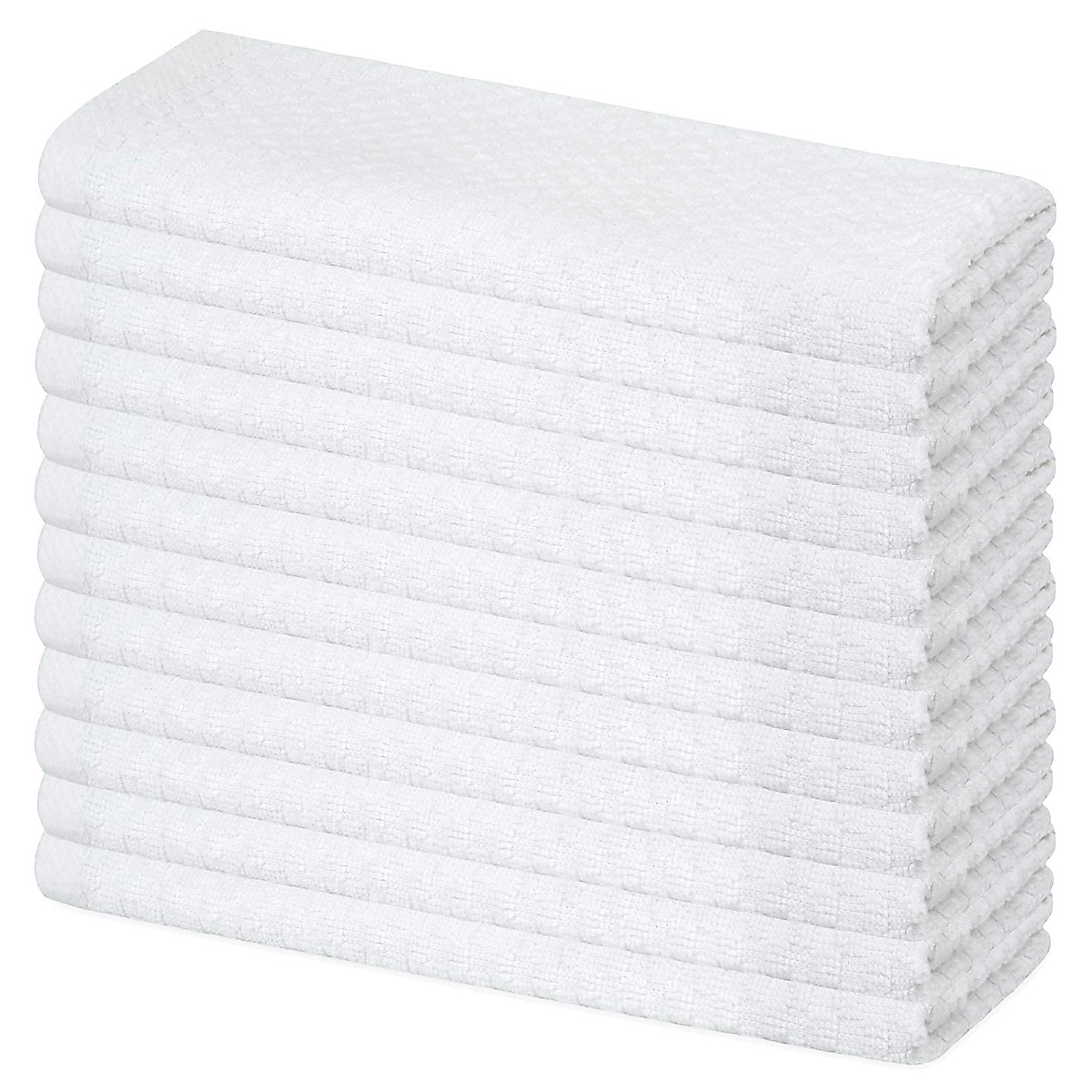 Dish Cloth Towels [12x12] Black and White Dobby Weave Kitchen Dish Towels, Soft and Real Absorbent 100% Cotton - Machine Washable - 12 Pack