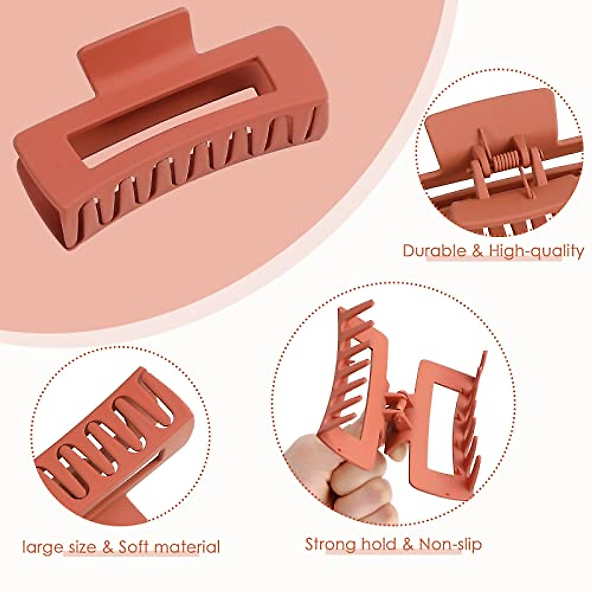 4.1 Inch Large Hair Claw Clips 8 Pcs Rectangle Hair Clips Big Hair Clips for Thick Hair Nonslip Rectangular Hair Clips Acrylic Banana Jaw Clips Hair Accessories for Women and Girls (Khaki)