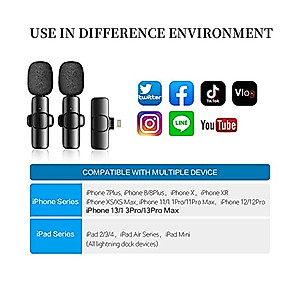 Jisile Wireless Microphone for iPhone iPad, Professional Wireless Lavalier Microphone for Video Recording, Clip On Lapel Mic for Podcast/YouTube/Interview/Vlog/Presentation/Facebook Live