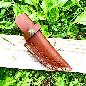 7" long custom handmade leather sheath fits up to 4"—4.5" cutting blade knife
