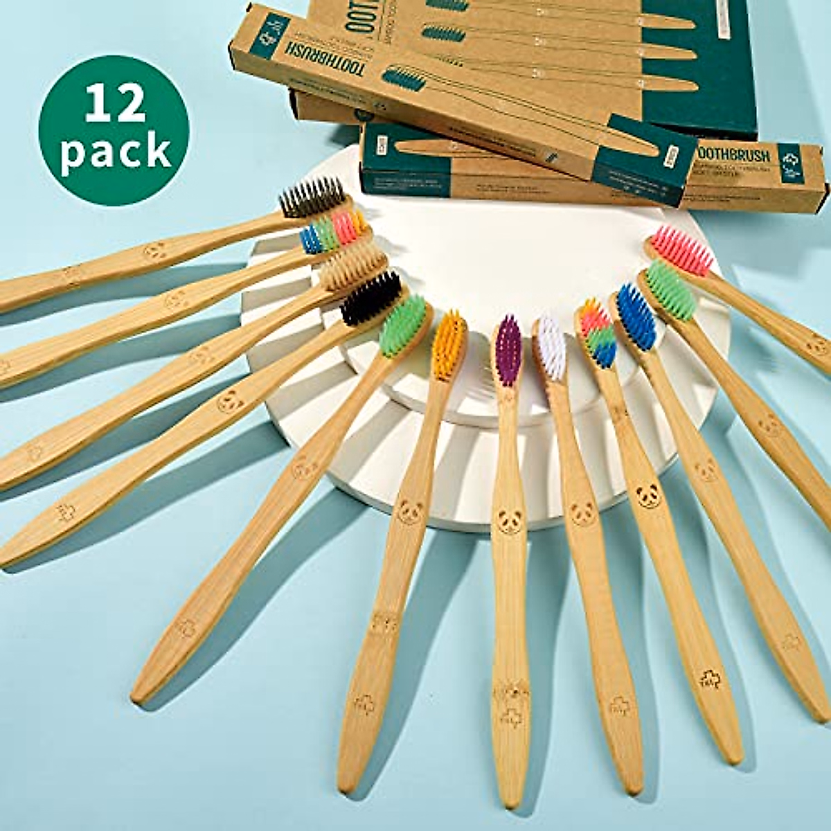 Y-Kelin 12 Pcs Soft Bristles Bamboo Toothbrush, Eco Friendly Color Bristle Wood Tooth Brushes