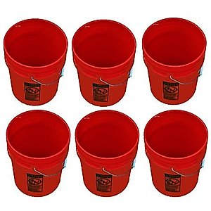 5 Gallon Buckets Six (6) Pack | Plastic | Red