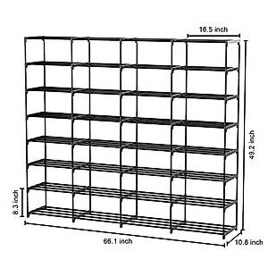 SMILHELTD Shoe Rack Large Capacity 4 Rows 8 Tier 56-64 Pairs Shoes Boots Storage Metal Shoe Organizer Household Family Use Entryway Hallway Shoe Tower Unit Shelf Space Saving