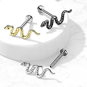 Pierced Owl G23 Implant Grade Titanium Snake Threadless Push in Lip Cartilage Tragus Stud (Silver Tone, 18GA (1mm))