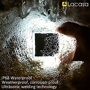 Lacasa Solar Deck Lights Outdoor Waterproof LED, Step Lights Solar Powered Driveway Dock Lights Marine, White 4000K, Dusk to Dawn, Stick on Ground for Garden Steps Yard Patio Pathway, Square, 4 Pack
