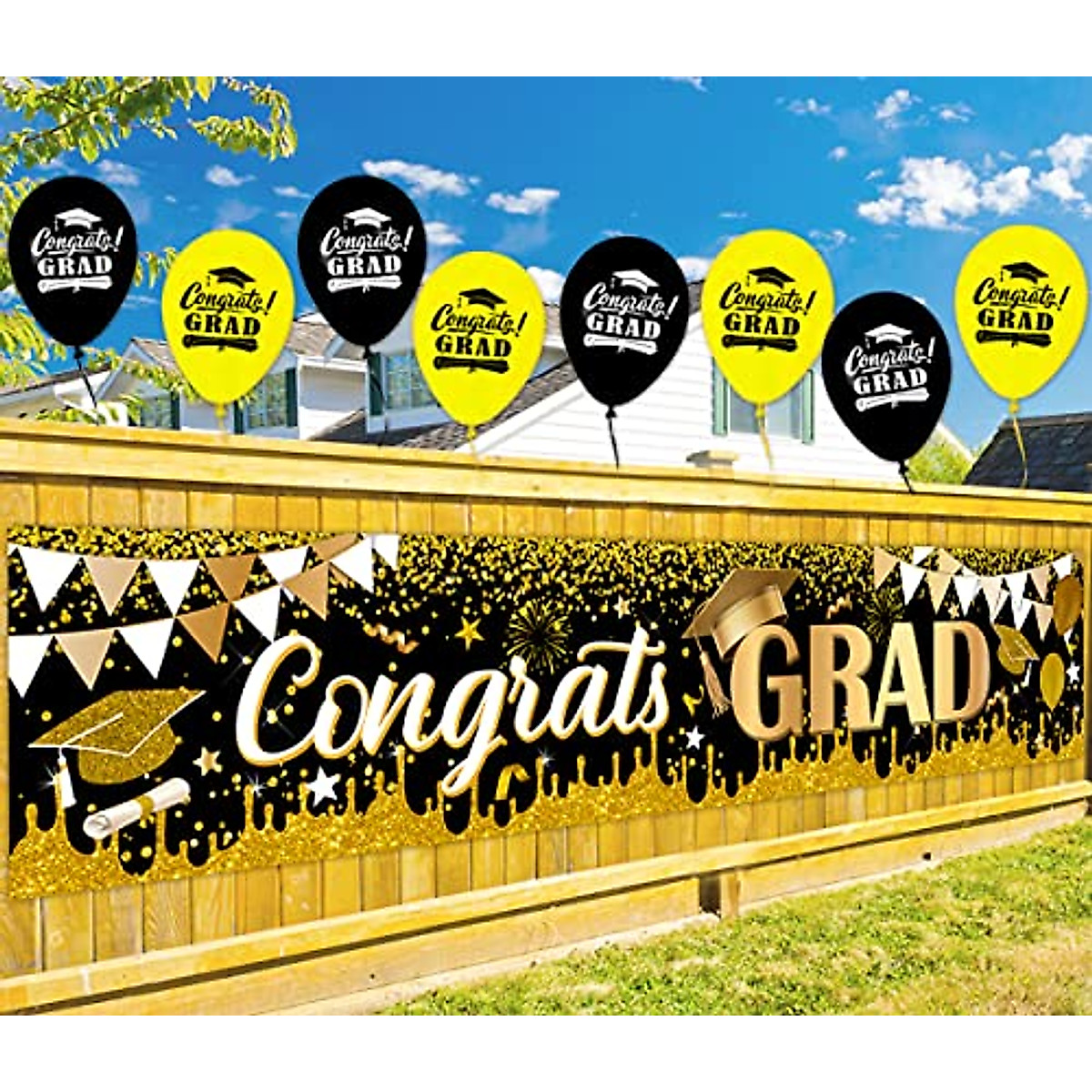 Graduation Yard Banner Decoration Gold Backdrop Congratulations Signs for Graduation Photo Booth Props 2023 Senior School Congrats Grad Decorations