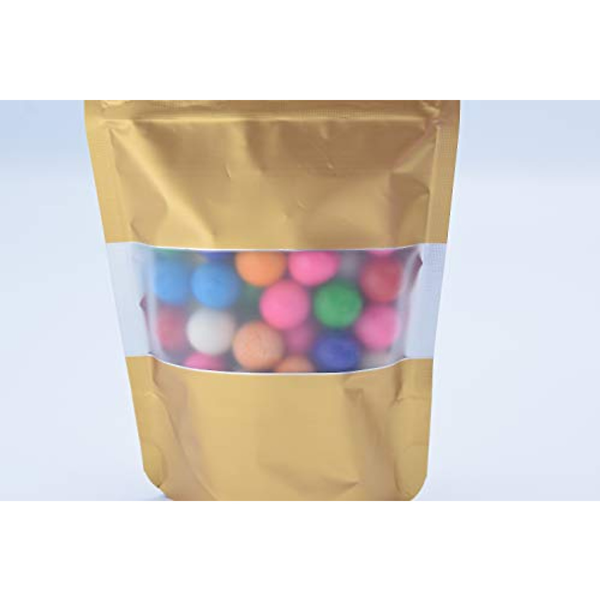 QQ Studio Pack of 100 Matte Color Resealable Stand Up Snack Packaging Pouches Bags with Frosted Window for Candies, Gummies, Organic Candies (Gold, 4.5oz)