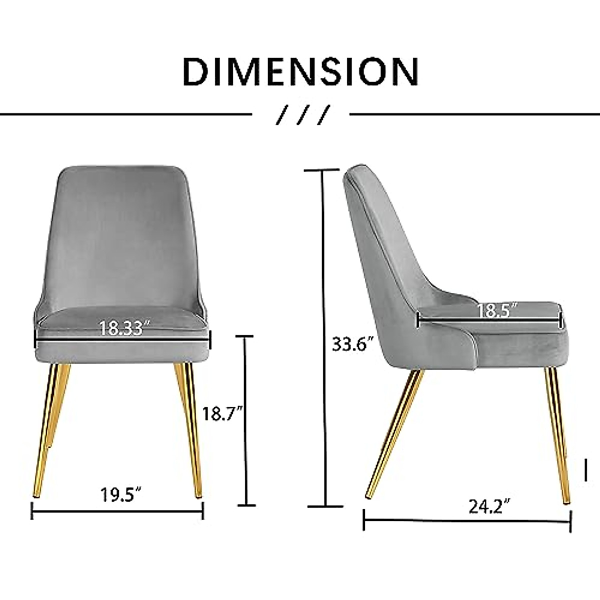 KithKasa Dining Chairs Set of 4 Upholstered Mid-Century Modern Velvet Accent Desk Chair with Gold Legs for Kitchen Living Room Grey…