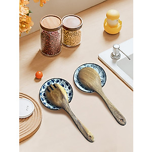 TAOCIGOU Ceramic Spoon Rest for Stove Top, 4.8" Spoon Rest for Kitchen Counter, Coffee Spoon Rest Holder, Cooking Ceramic Utensil Holder for Spatula Ladle Tongs, Set of 4 (Blue Flower)