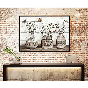 KINPLUB Farmhouse Diamond Painting Kits for Adults, Cotton Flower with Vase 5D Diamond Art Kits, DIY Full Round Drill Gem Art, Coutryside Home Wall Decor 12 x 16 Inch