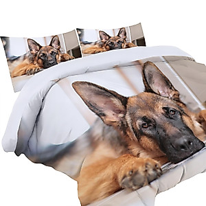 Brown German Shepherd California King Duvet Cover Animal Print Bedding Soft Microfiber Comforter Cover and 2 Pillow Shams 20"X36", Bed Set Duvet Covers with Zipper for Home Room Decor