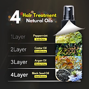 BEAUT'E SEOUL Hooded Hair Dryer Attachment and Black Seed & Argan Oil Spray Set - Soft Adjustable Large hooded bonnet & Keratin Hair Treatment Leave in Conditioner Spray 5oz