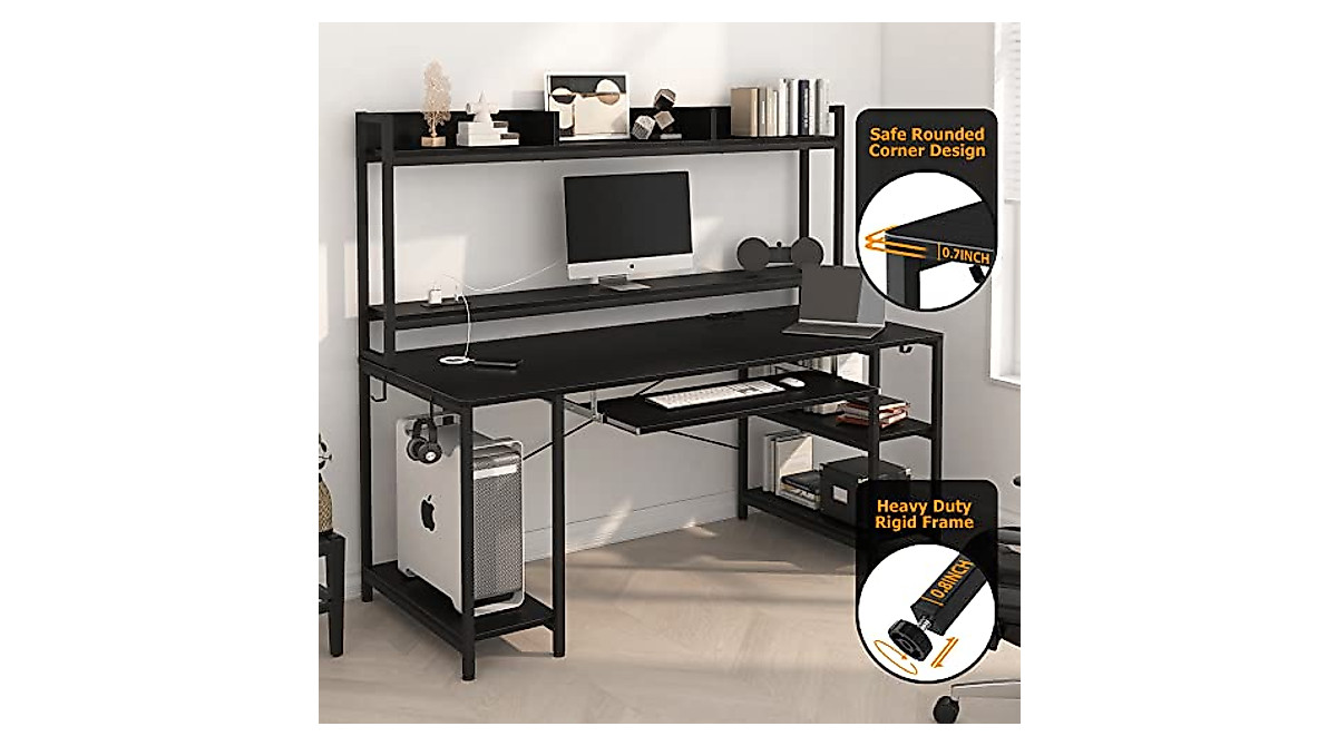 55" Computer Desk with USB Ports - Ergonomic & Durable