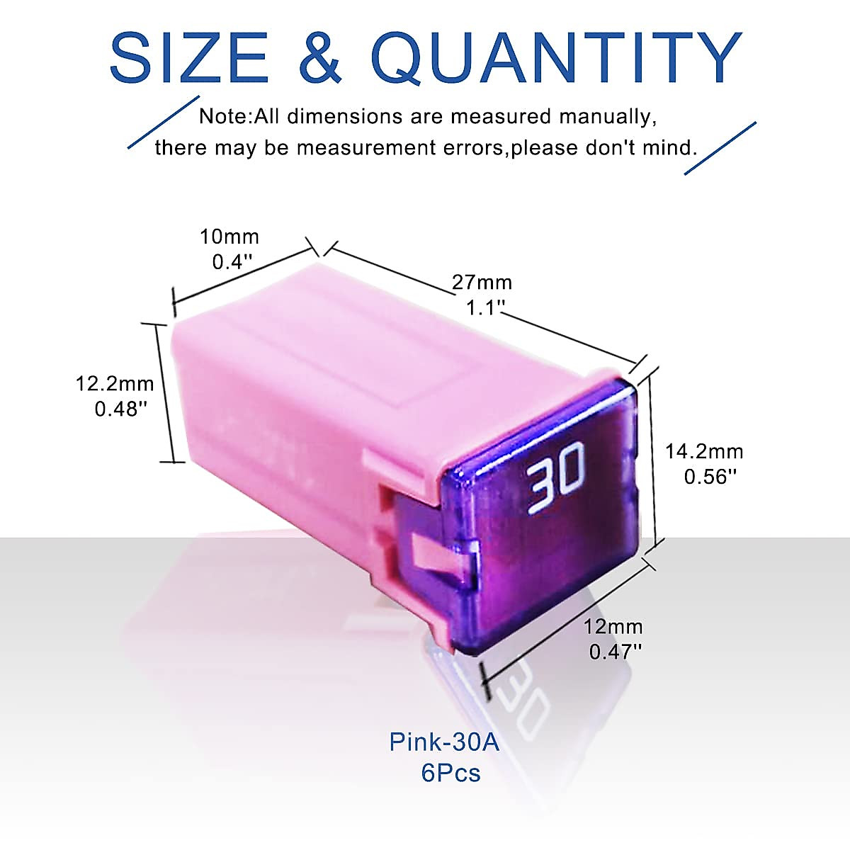 6 Pieces Tall Standard Fuses 30 amp JCase Box Shaped Fuse Compatible for Ford Chevy GM Nissan Toyota Pickup Trucks Cars SUV