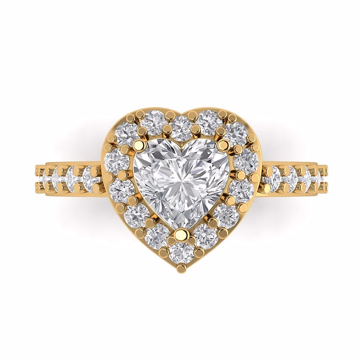 2.03 Ct Heart Cut Clear Simulated Diamond 14K Yellow Gold Halo Solitaire with Accents Engagement Promise Bridal Ring Size 3.5