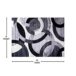 Flash Furniture Harken Collection 8' x 10' Geometric Area Rug - Black and Gray Olefin Facing - Jute Backing - Living Room or Bedroom