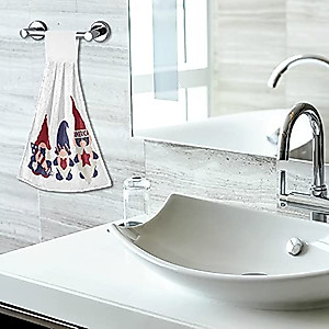 KOCOART Independence Day Kitchen Hand Towels Patriotic Gnomes Hanging Tie Towel 4th of July Dish Towels with Loop 2PCS, Soft Super Absorbent Fingertip Tie Towel Tea Dish Cloths for Bathroom