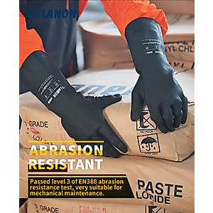LANON Rubber Chemical Resistant Gloves, Reusable Heavy-duty Safety Work Gloves, Acid & Alkali Protection, Non-Slip, X Large