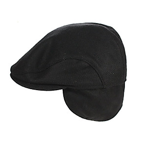 Biddy Murphy Men's Irish Newsboy 100% Wool Flat Cap, Warm Tuck-Away Ear Flaps, Black, Large