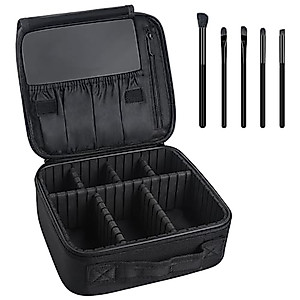 DISEN Makeup Bag Organizer, with Extra 3 Brushes, Adjustable Dividers, Cosmetic Bag Portable Travel Case Waterproof and Durable, for Women