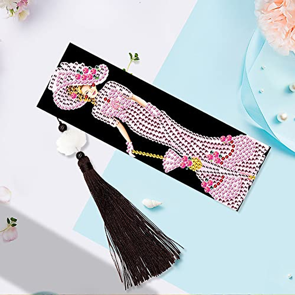 Beautiful Lady Bookmark Diamond Painting Kit for Adult, LXTONG 5D DIY Diamond Painting Bookmark, Special Shaped Crystal Drill Bookmark Paint with Diamonds for Students Graduation Gift