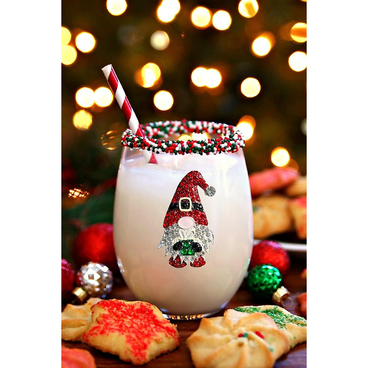 THE QUEENS' JEWELS Gnome Jeweled Stemless Wine Glass, 21 oz. - Unique Gift for Women, Birthday, Cute, Fun, Not Painted, Decorated, Bling, Bedazzled, Rhinestone