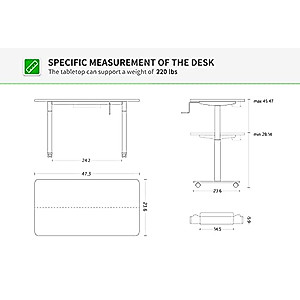 FAMISKY Crank Adjustable Height Standing Desk, 48 x 24 Inches Manual Stand up Desk, Sit Stand Workstation for Home Office with Handle and Splice Board, Black Frame/Walnut Top