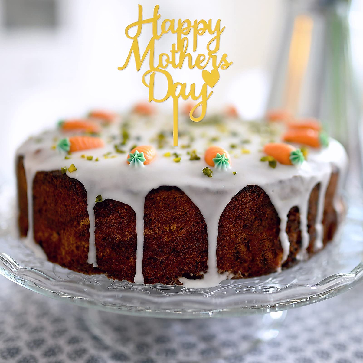 Happy Mothers Day Cake Topper,Horuhue 9Pcs Cupcake Toppers Cake Picks Acrylic Double-Sided Glitter Cake Decorations Birthday Party Supplies for Mom Wife (10)