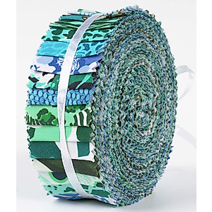Soimoi 40Pcs Animals Print Precut Fabrics Strips Roll Up 1.5x42inches Cotton Jelly Rolls for Quilting - Teal Green