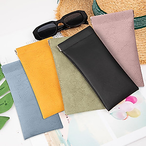 VZZNN 5 Packs Glasses Case,Soft Eyeglass Case Portable Squeeze Top Leather Glasses Case anti-scratch Eyeglass Case For Women Men