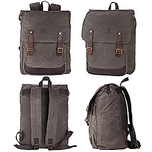 Waterproof Waxed Canvas Backpack for Men Travel Rucksack Leather Trimming (Dark gray)