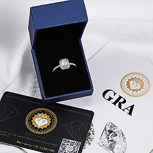 Moissanite Engagement Rings for Women Sterling Silver Solitaire Halo Lab Created Diamond Ring 1 Carat Emerald Cut White Gold Promise Ring for Her Size 6