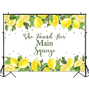 Mocsicka She Found Her Main Squeeze Backdrop Lemon Bridal Shower Lemonade Bachelorette Party Decoration Green Lemon Bride to Be Wedding Engagement Background (7x5ft (82x60 inch))