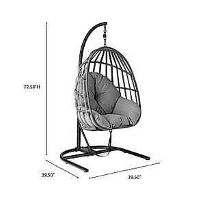 Generic VcJta Gray Hanging Egg Chair with Cushion Outdoor Garden Patio Furniture Relaxation Spot for Home, Grey, E116093319735