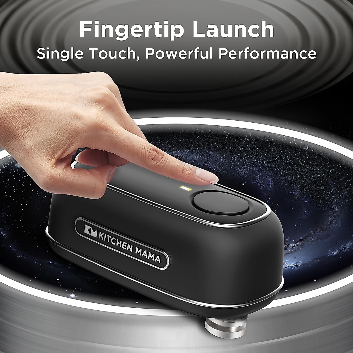 Kitchen Mama Orbit One Rechargeable Can Opener: Hands-Free Operation, Type-C Charging, Automatic Shut-Off, Smooth Edge, Professional-Grade Blade for Large Cans, Includes Elegant Storage Box (Black)