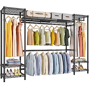 VIPEK X30 Protable Closet for Hanging Clothes, Expandable Clothes Rack Heavy Duty Large Wardrobe System, Metal Clothing Rack with 4 Hanger Rods & 7 Wire Shelves, Adjustable from 6 ft to 7.6 ft, Black