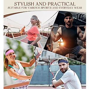 Headbands for Women 8-Pack Vibrant Yoga & Sports Sweat Headbands - Cotton Stretchy Non-Slip Hair Bands (Black,Navy Blue,Blue,Brown,Khaki,White,Light Floral Gray,Dark Floral Gray,Set1)