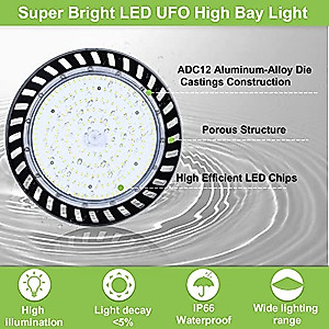 hykolity 2 Pack LED High Bay Light 150W, 5000K UFO LED High Bay Light Fixture with US Plug [250W MH/HPS Equiv.] 100-277V, 19,500lm, IP66 Commercial Warehouse Area Light for Wet Location