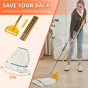 Midoneat Commercial Mop, Heavy Duty Industrial Mop with Two Extra Replacement Mop Head,60" Long Handle Looped-End String Wet Cotton Mops for Floor Cleaning