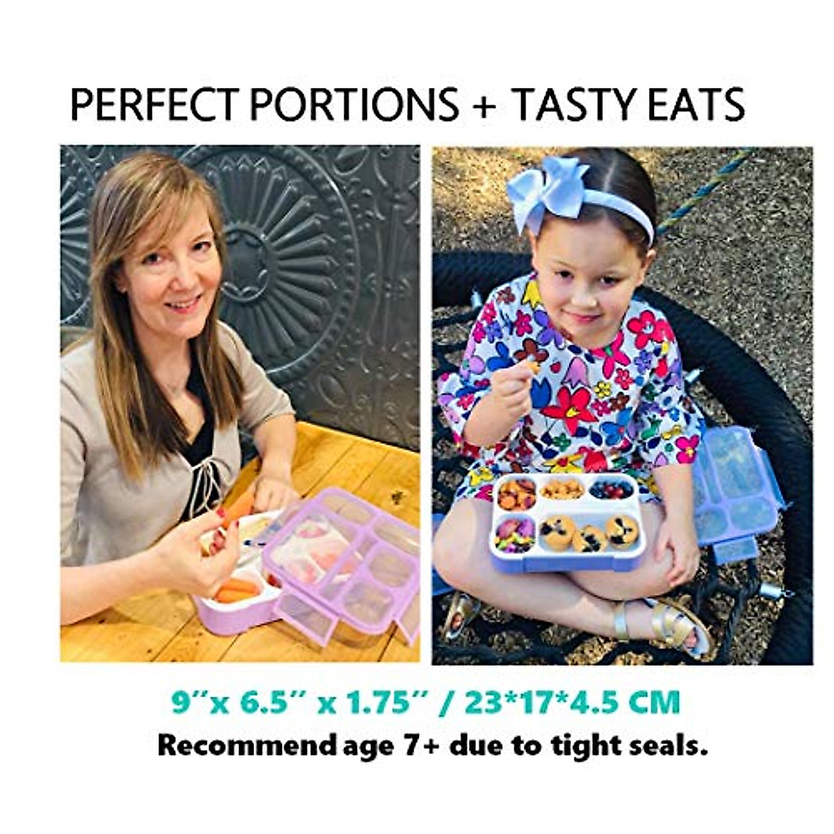 Bento Box with Bag and Ice Pack Set for Kids. Lunch Boxes Snack Containers for Boys Girls Adults. 6 Compartments, Leakproof Portion Container Boxes Insulated Bags for School Lunches, BPA Free, Lilac